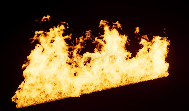 Diagonal Line of Large Flames with a Light Reddish Glow on Dark Stock ...