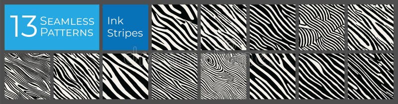 Diagonal Lines Seamless Zebra Pattern Set. Abstract Deco Graphic ...