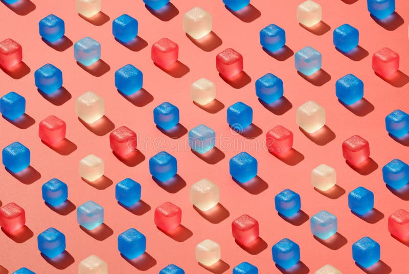Diagonal Rows Pattern from Colored Plastic Ice Cubes on a Background in ...