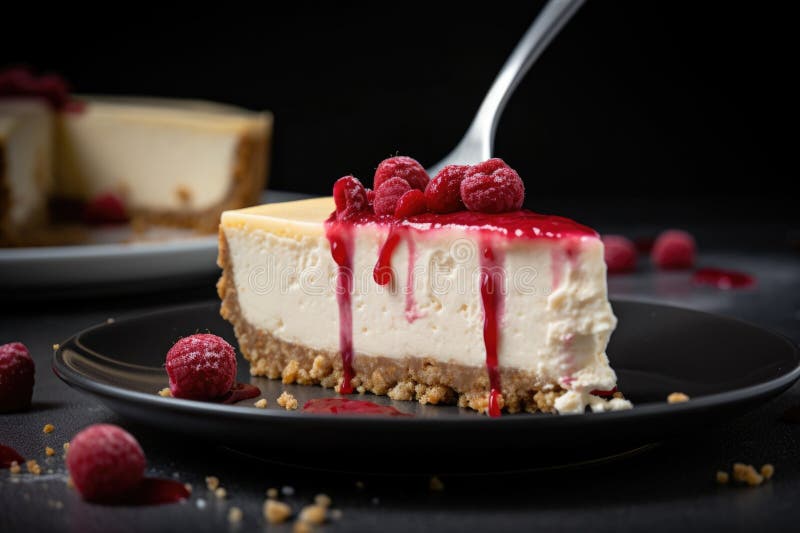 Diagonal Slice of Cheesecake, with Drizzle of Raspberry Sauce and ...