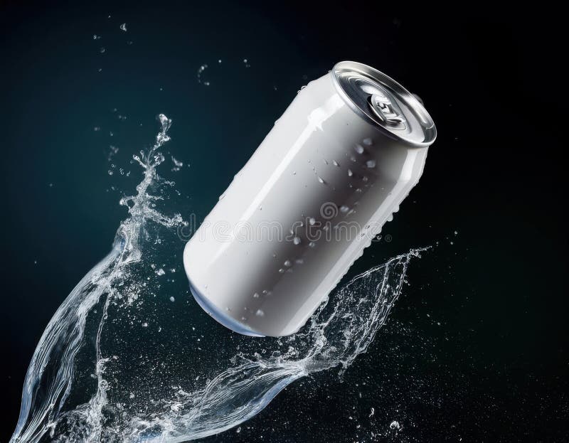 Diagonal Soda Can with Water Splash Adding Depth Stock Image - Image of ...
