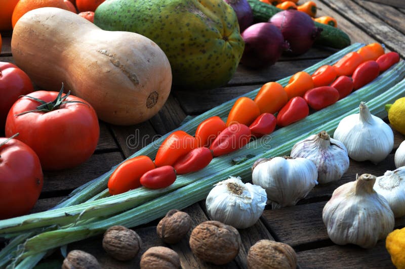 Diagonal Still Life of Vegetables on a Table Stock Image - Image of ...