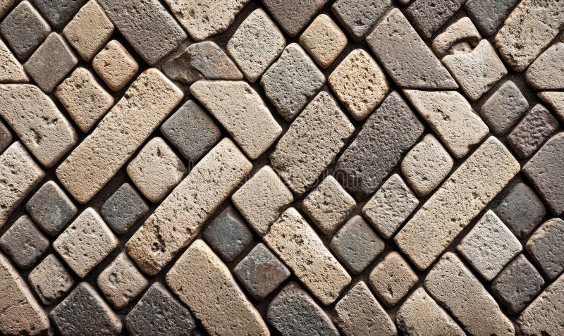 Diagonal Stone Wall Featuring Beige and Gray Stones Creates a Textured ...