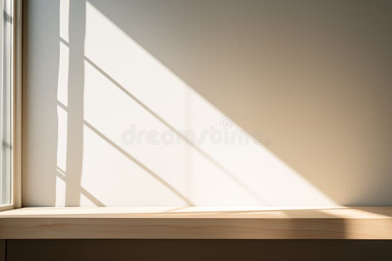 Diagonal Sun Rays from a Window on a Beige Empty Wall Stock ...