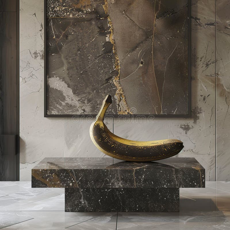 Diagonal View of a Banana on a Granite Table Stock Illustration ...