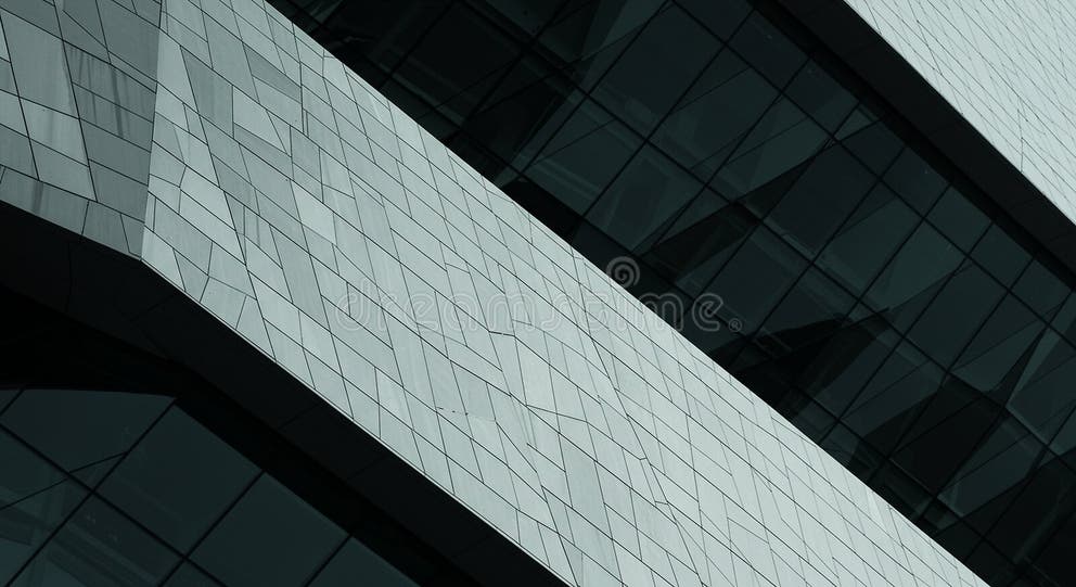 Diagonal View of a Building Facade Features a Pattern of White, Angular ...