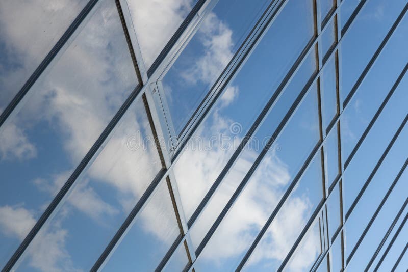 Diagonal View of Glass Building View with Sky Reflection, Business ...