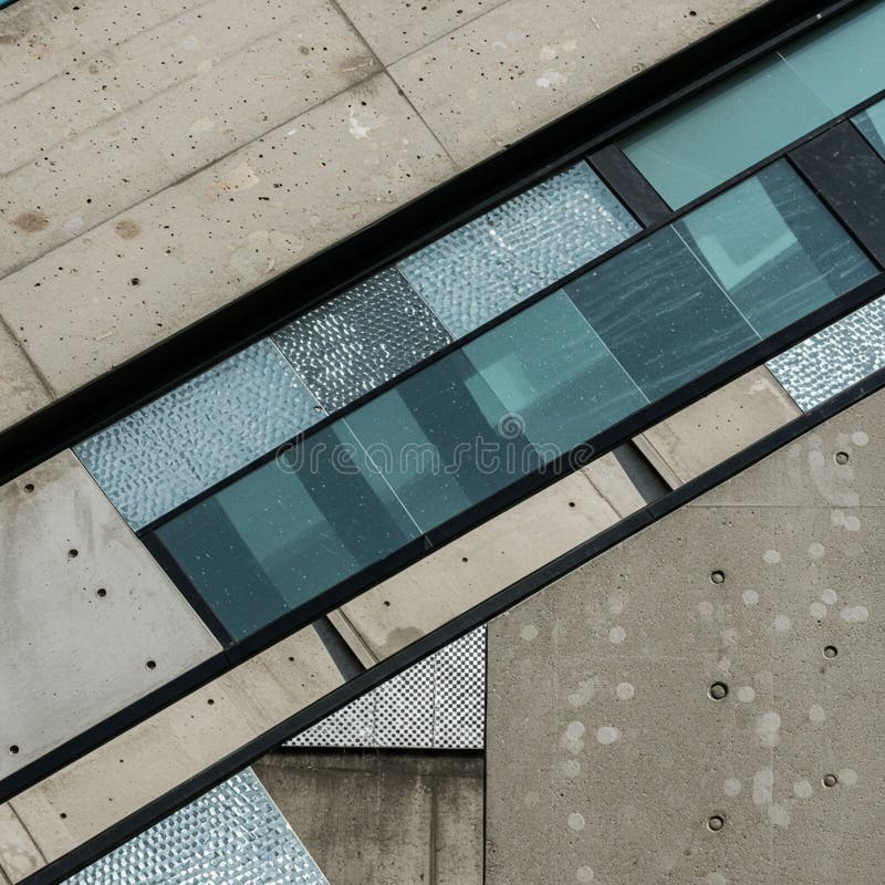 Diagonal View of a Modern Architectural Facade Featuring a Mix of ...