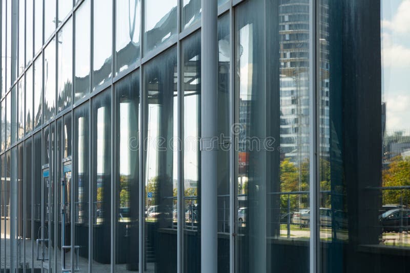 Diagonal View of Modern Glass Facade of Office Centre Building Stock ...