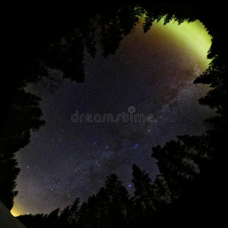 Diagonal Wide Angle Upward Shot with Aurora and Dusk Stock Image ...