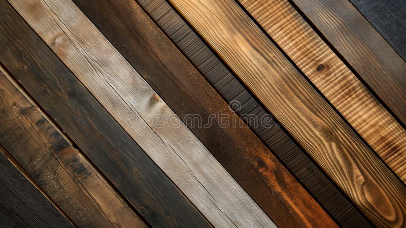 Diagonal Wooden Planks in Various Shades and Textures, Creating a ...