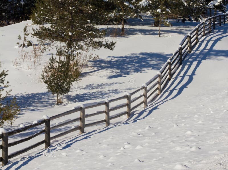 Diagonal Wooden Rail Fence with Snow Stock Image - Image of woods, rail ...