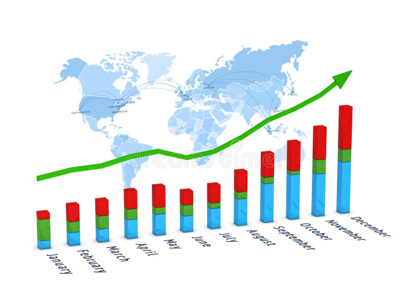 Diagram with Arrow on World Map Background. 3D Illustration Stock ...