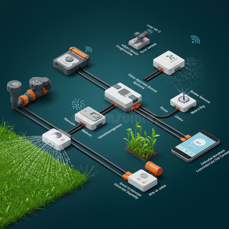 A Diagram of an Automated Irrigation System with Interconnected ...