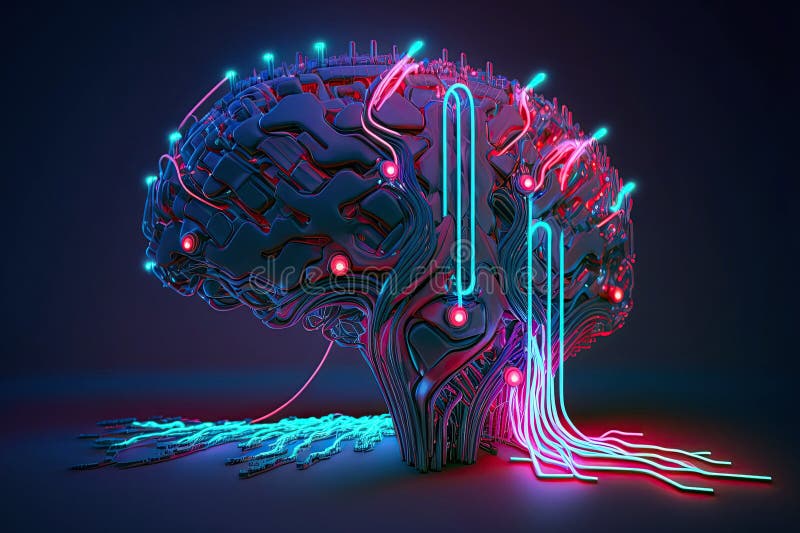 Diagram of Brain of Artificial Intelligence with a Computing Processor ...