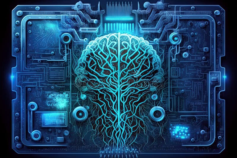 Diagram of Brain of Artificial Intelligence with a Computing Processor ...
