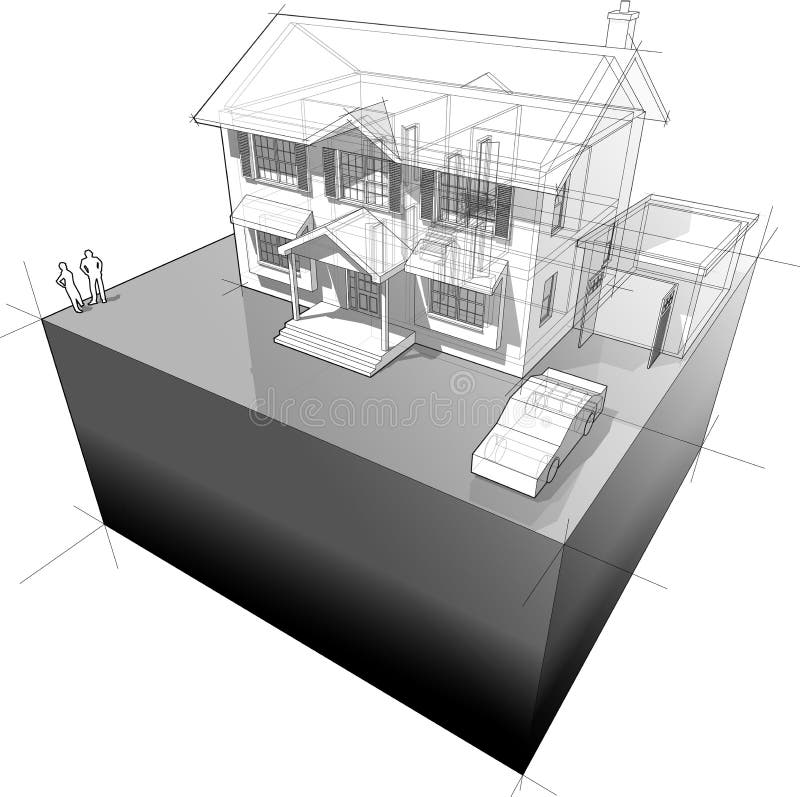 Diagram of a Classic Colonial House Stock Illustration - Illustration ...