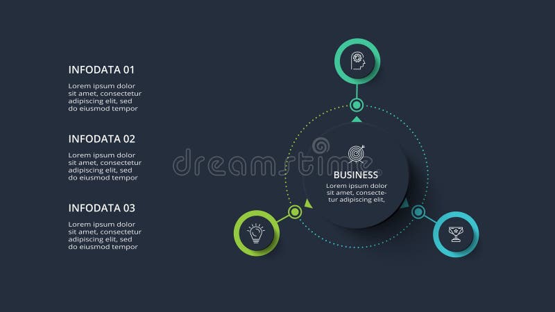 Diagram Concept for Dark Infographic with 3 Steps, Options, Parts or ...