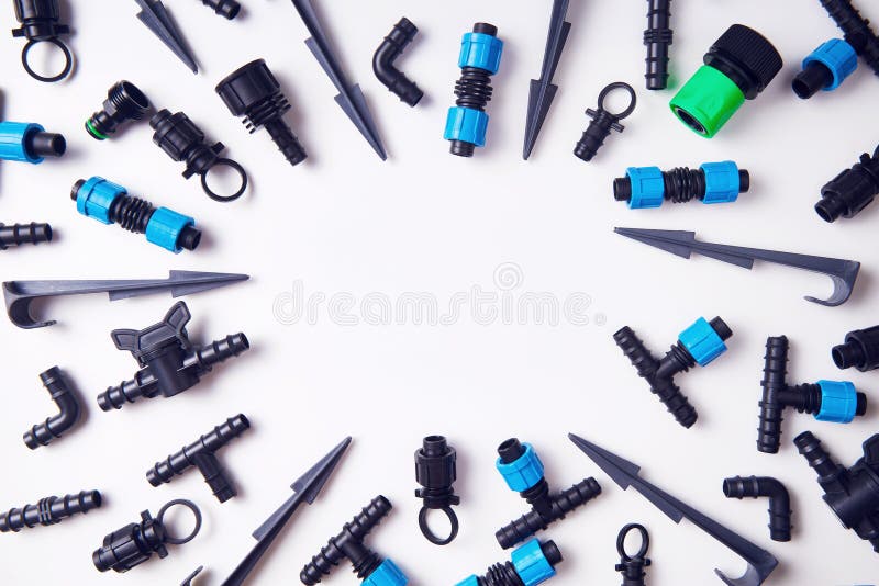 Layout of Drip Irrigation System Close-up on a White Background. Diy ...