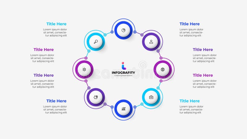Six Circles Connected by Thin Lines with Arrows. Infographic Template ...