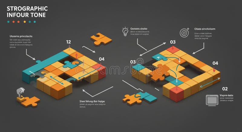 Diagram Featuring 3D Puzzle Elements in Orange, Blue, and Yellow Tones ...