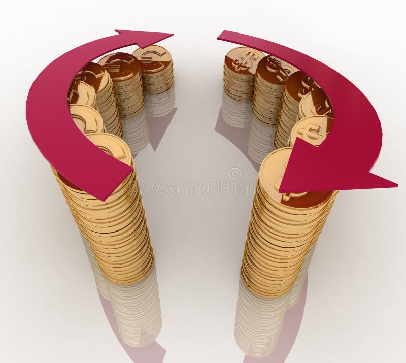 3d Diagram of Golden Coins with a Arrow Stock Illustration ...