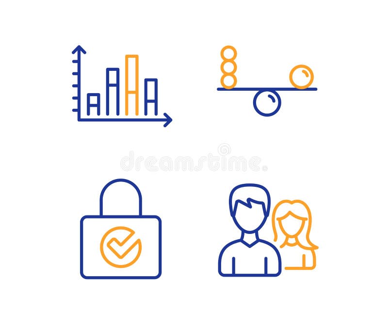 Diagram Graph, Balance and Password Encryption Icons Set. Couple Sign ...