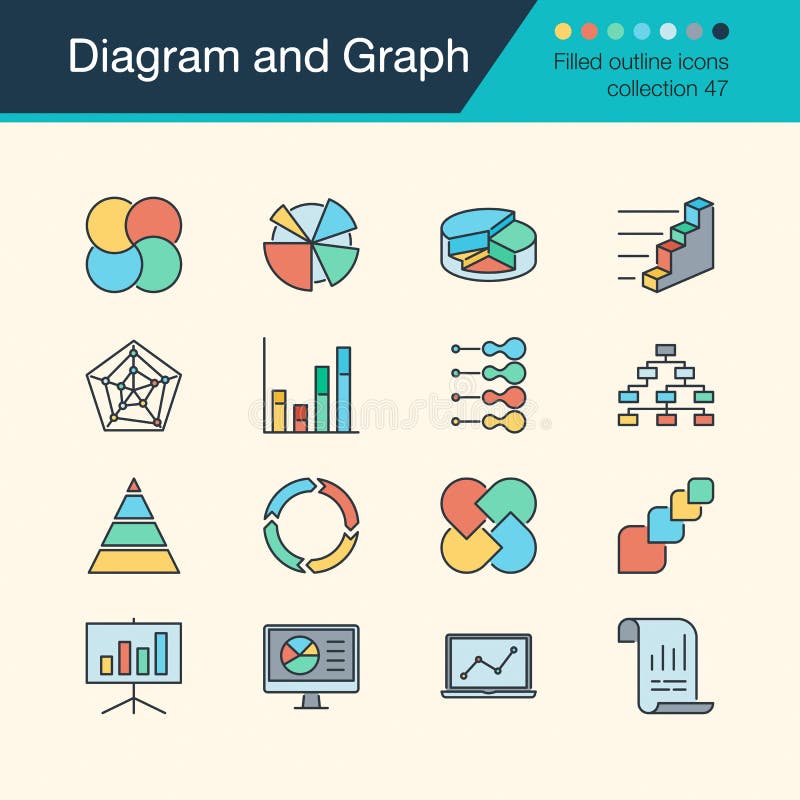 Diagram and Graph Icons. Filled Outline Design Collection 57 Stock ...