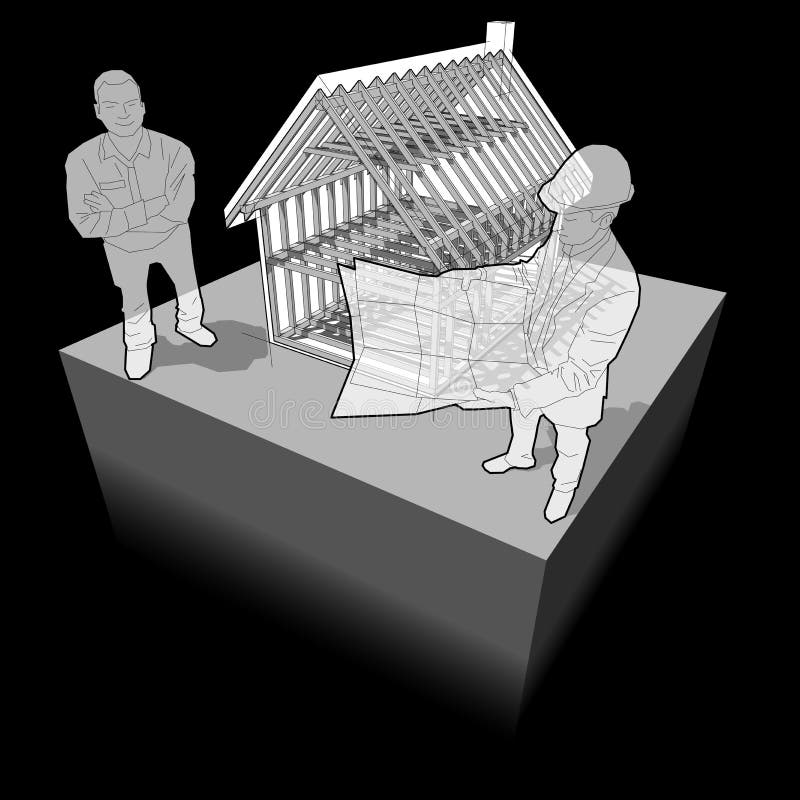 Diagram of House Framework with Architect and Customer Stock Vector ...
