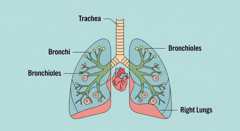 Diagram Illustrating the Human Respiratory System, Showing Trachea ...