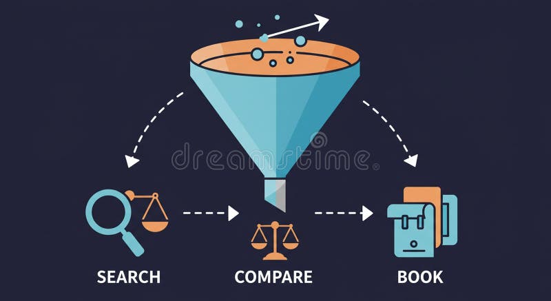 A Diagram Illustrates a Funnel Process on a Dark Background. a Large ...