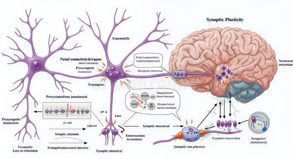 Diagram of Synaptic Plasticity Showing Brain and Neuronal Communication ...