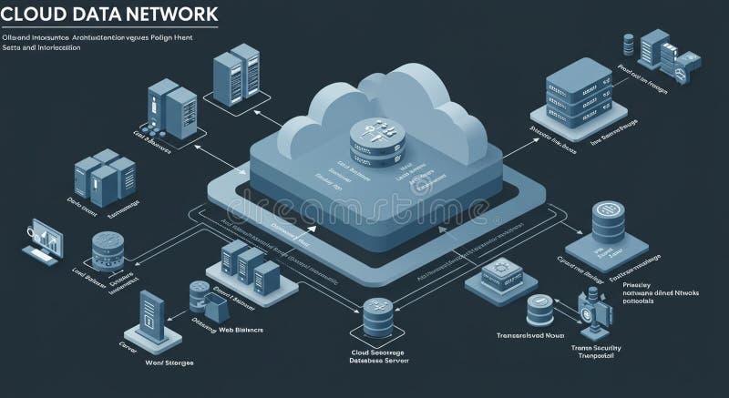 Diagram Illustrating a Cloud Data Network. Central 3D Cloud Icon ...