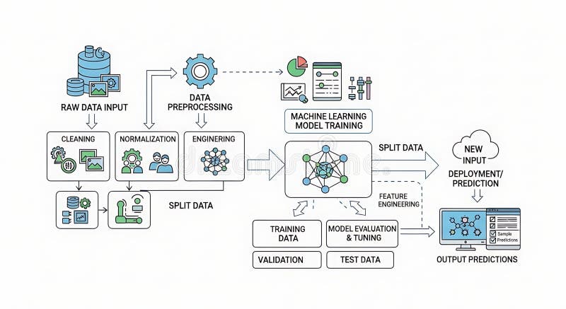 A Diagram Illustrating the Machine Learning Workflow from Data Input To Output Predictions Stock ...