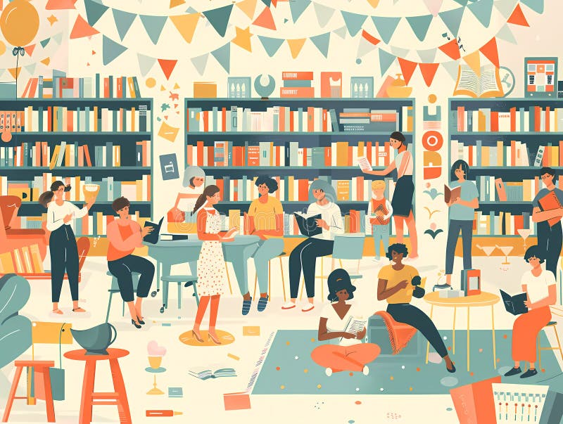 Students Reading Time in the Library on World Book Day Stock ...