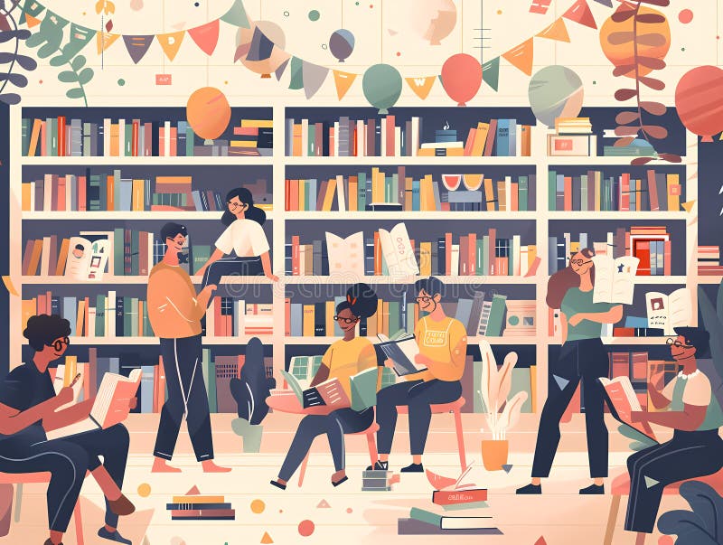 Students Reading Time in the Library on World Book Day Stock ...