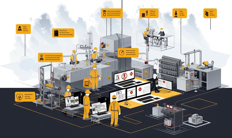 A Diagram of a Modern Factory with Workers, Equipment, and Efficient ...