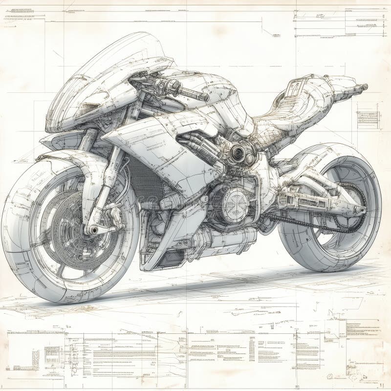 A Diagram of a Powerful Motorcycle with a Blue Background, Simple ...
