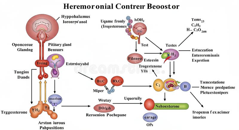 Diagram Resembling a Complex Biological System, Possibly Hormonal ...