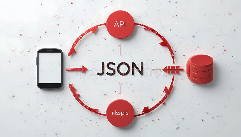Diagram Showing Json Data Flow between Api, Database, and Mobile Device with Red Arrows Stock ...