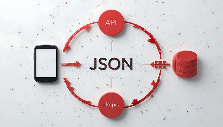 Diagram Showing Json Data Flow between Api, Database, and Mobile Device with Red Arrows Stock ...