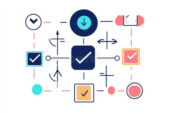 Diagram Showing Process Flow with Check Marks and Circular Nodes Stock ...
