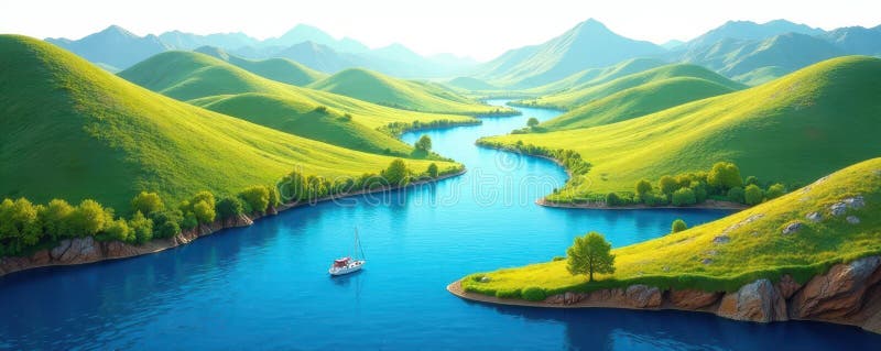 Diagram Showing River Tributaries Feeding a Main River Basin , Earth ...