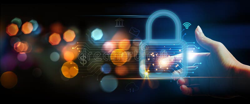 Hand-touching Lock Icon and Internet Network Security Technology. Stock ...