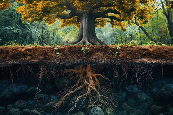 Diagram of Underground Root System of Old Tree Growing in Forest in ...
