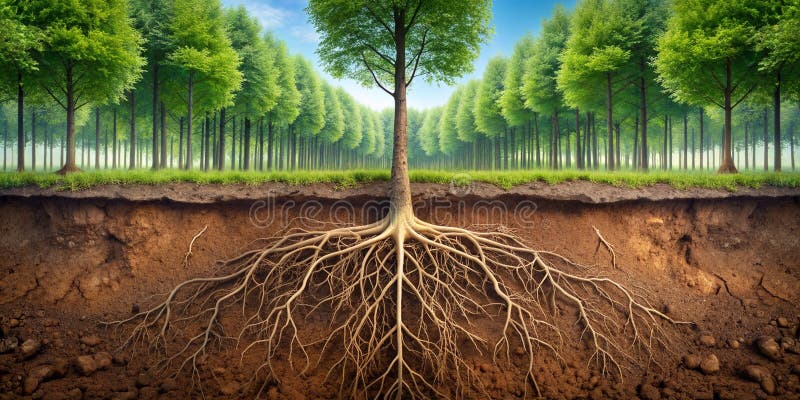 Diagram of Underground Root System of Tree Growing in Forest in Soil ...