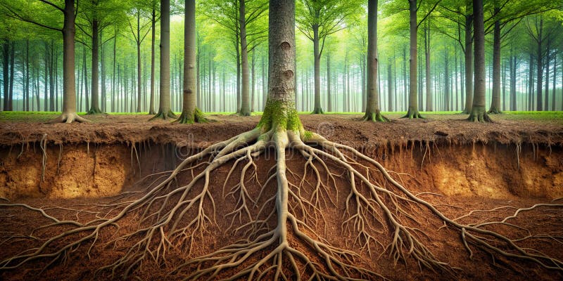 Diagram of Underground Root System of Tree Growing in Forest in Soil ...
