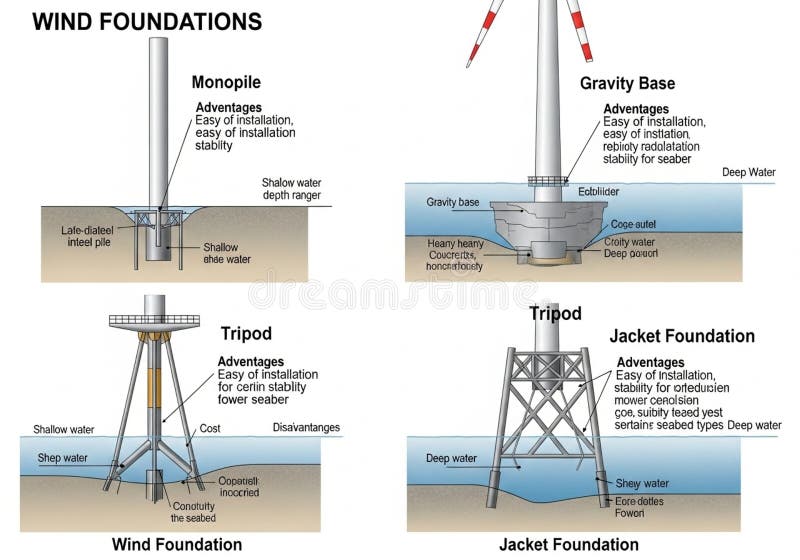 Iagram of Various Offshore Wind Turbine Foundations Including Stock ...