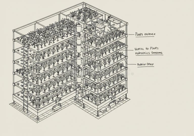 Diagram of a Vertical Farming System with Multiple Stacked Levels, Each ...