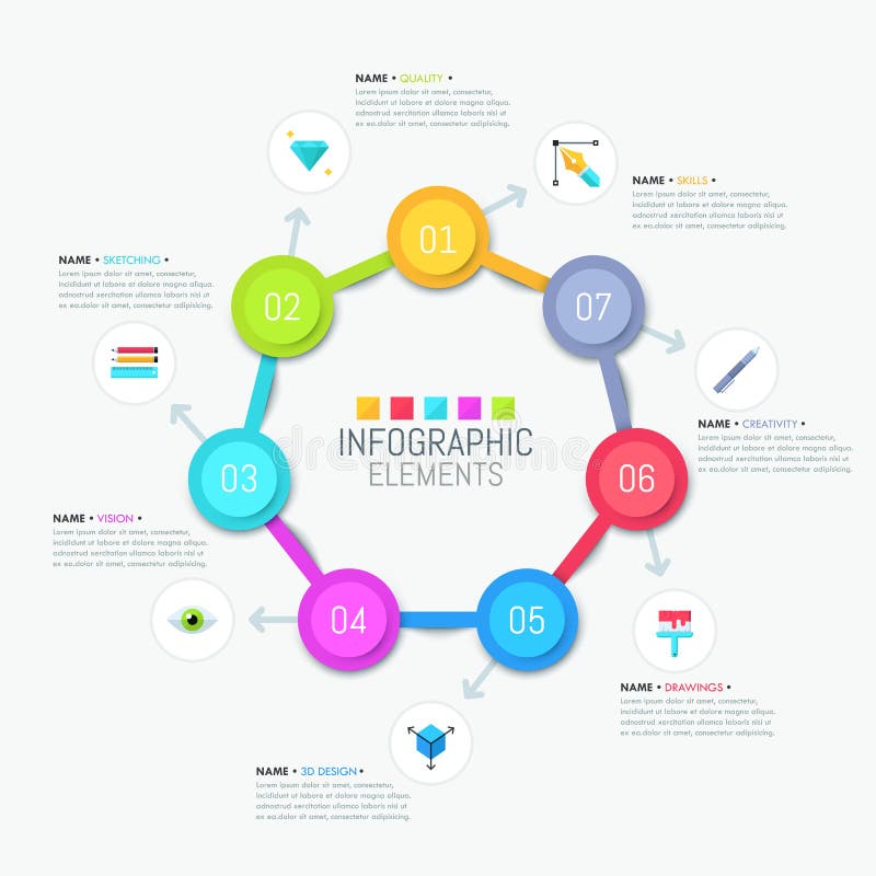 Diagrama Circular Con 7 Elementos Numerados Ilustración del Vector ...